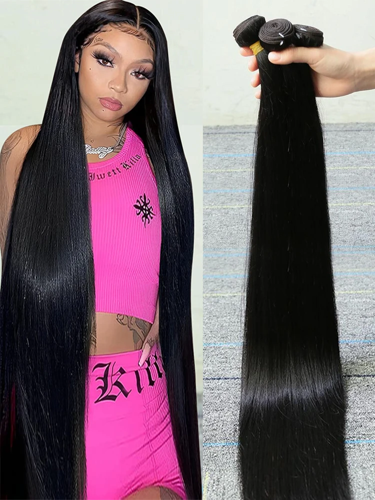 Cosdelu 30 32 Inch Bone Straight Weave Bundle Human Hair Brazilian ...