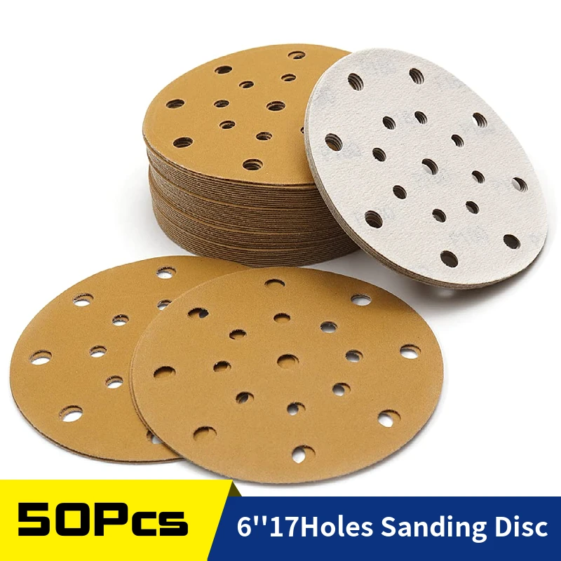 6-Inch-Sanding-Disc-50-Pcs-17-Hole-Hook-Loop-Backing-Wet-Dry-Sandpaper ...