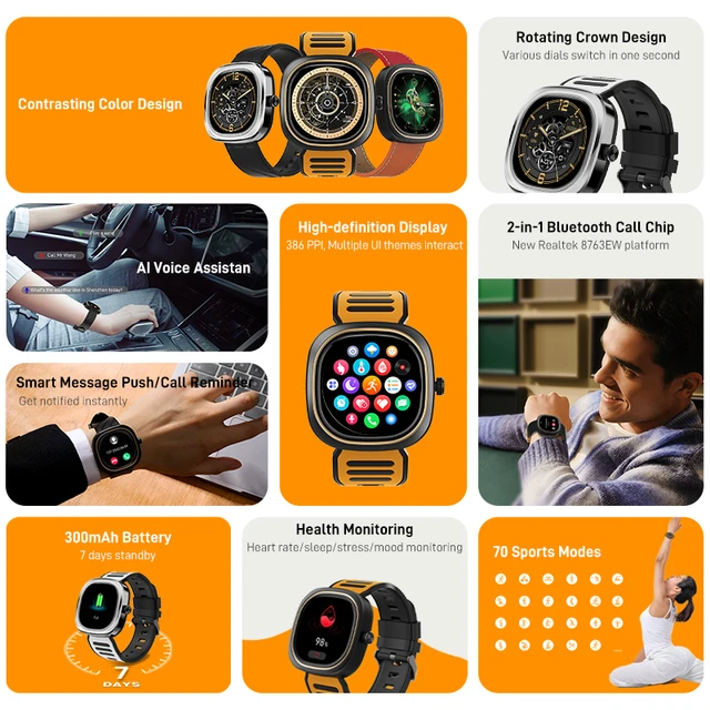 DOOGEE D11 Smartwatch IP68 Waterproof Bluetooth Real-time Heart Rate 70 ...
