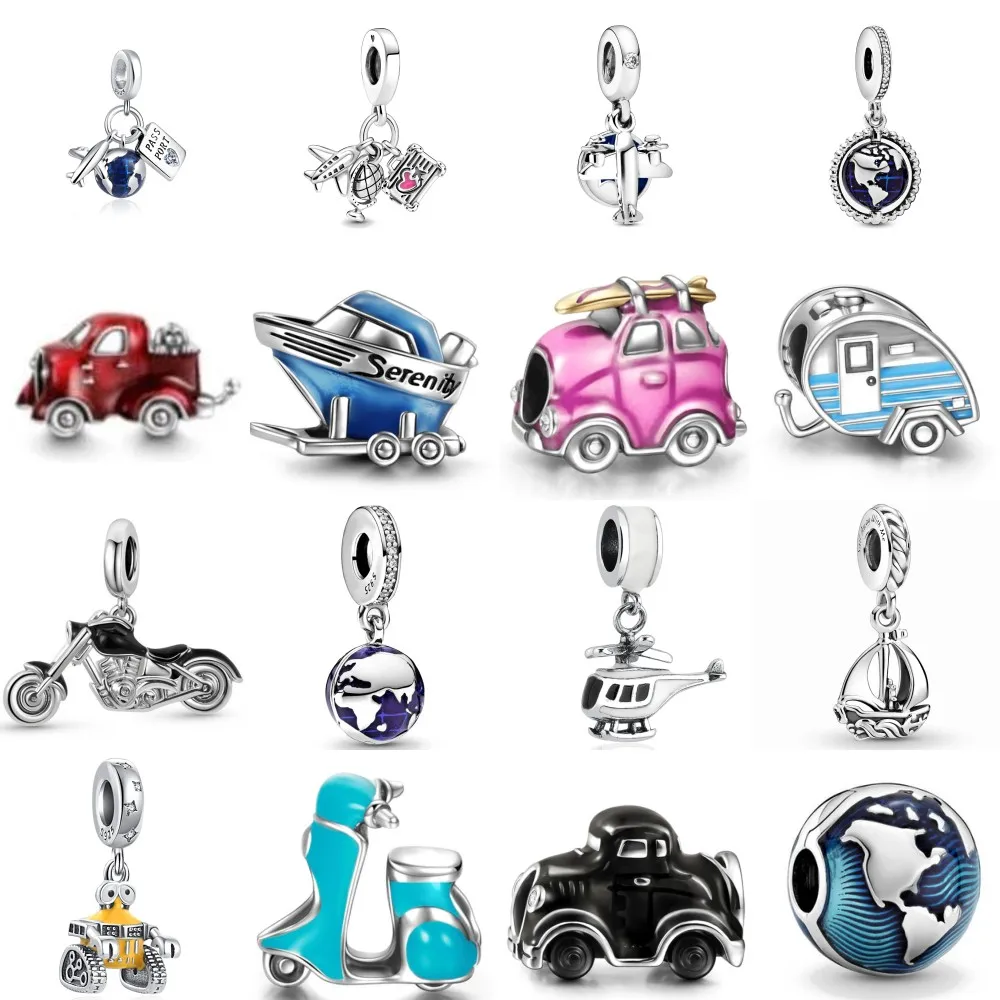 New 925 Sterling Silver Travel Plane Car Motorcycle Pendant Bead Charms ...