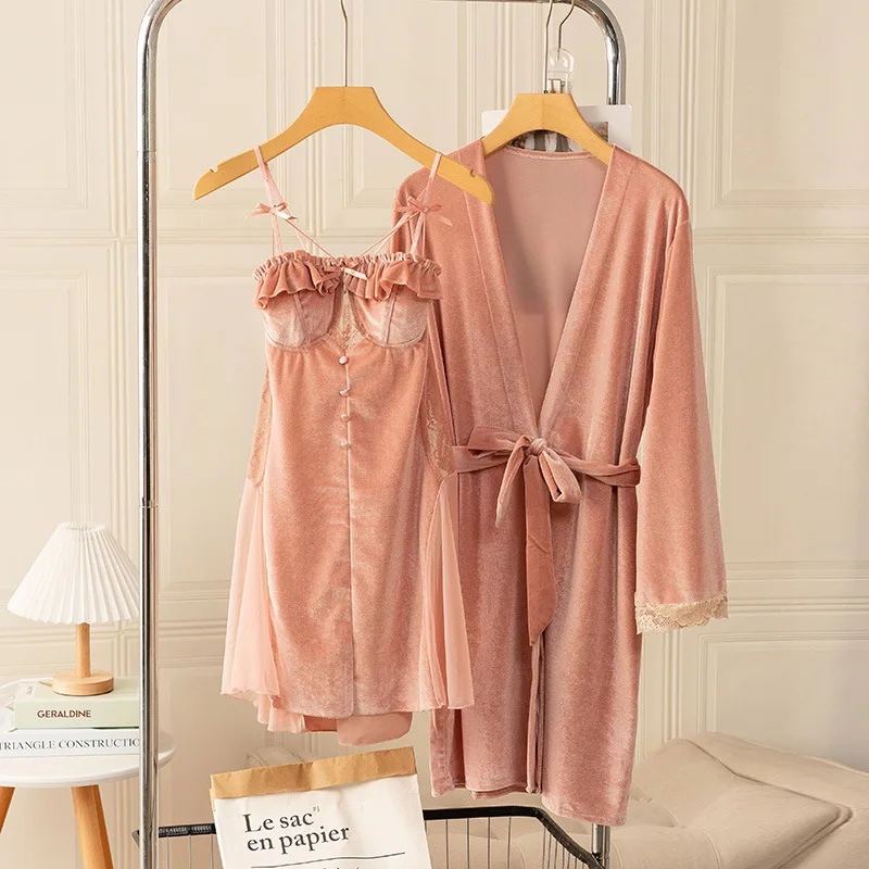 Sexy-Velour-Female-Twinset-Robe-Set-Autumn-Winter-Velvet-Bathrobe ...