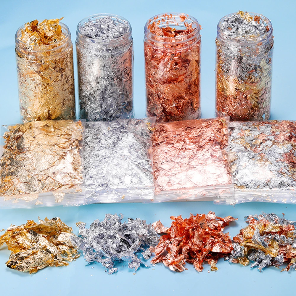 2-5g Shiny Foil Flake Resin Epoxy Mold Art Decoration Gold Color Foil ...