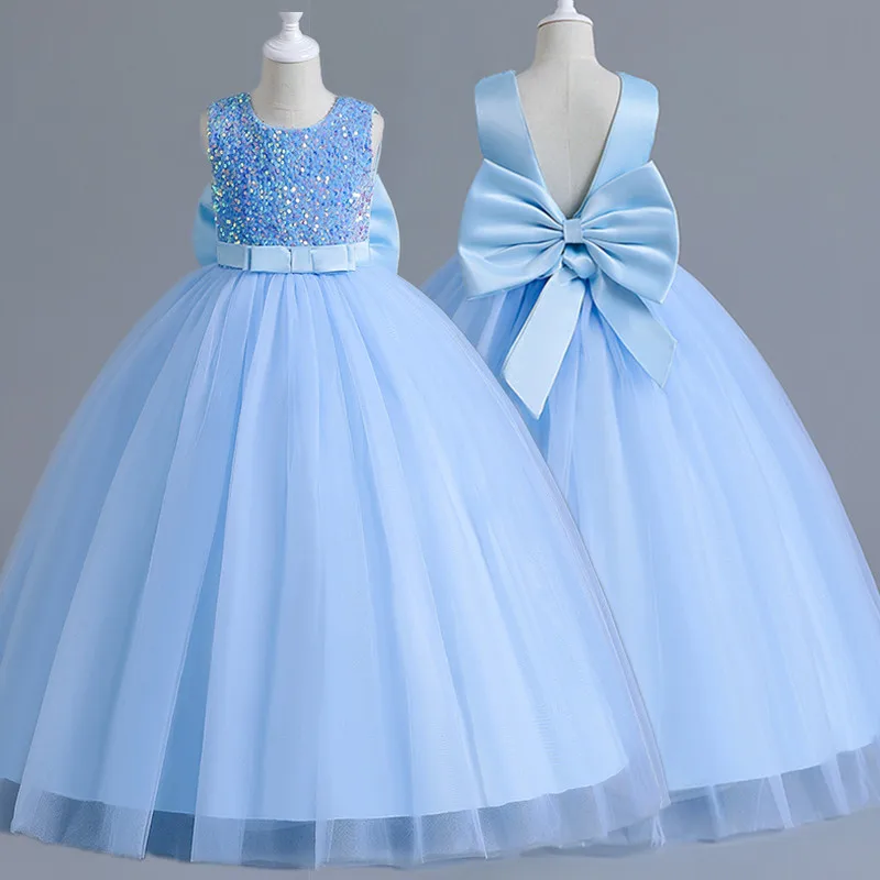Luxury Girl Blue Sequined Dress 5-14T Children Formal Pageant Gala Prom ...