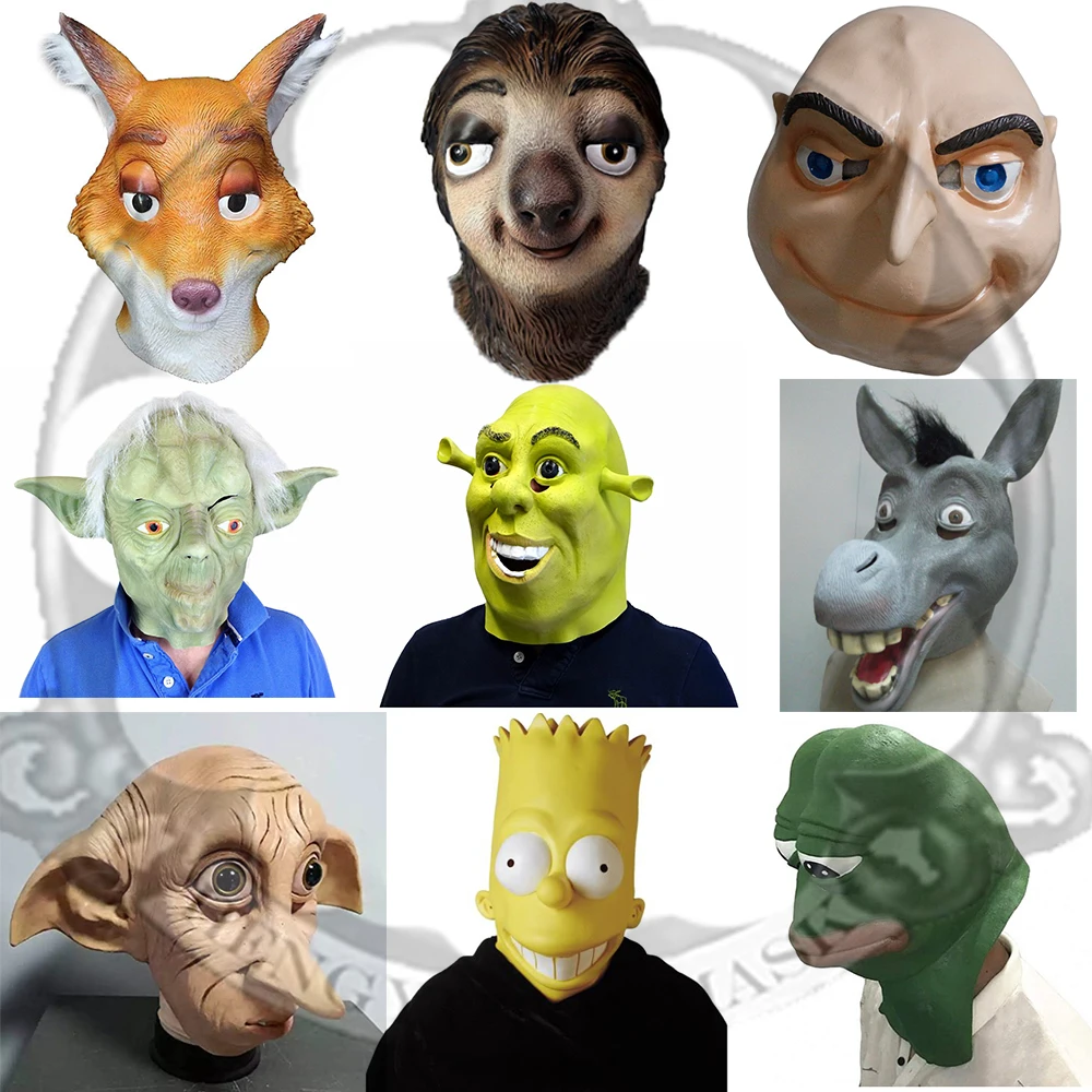 Cosplay Dobby Elfin Latex Mask Shrek Donkey Masks Cartoon Movie Hero ...