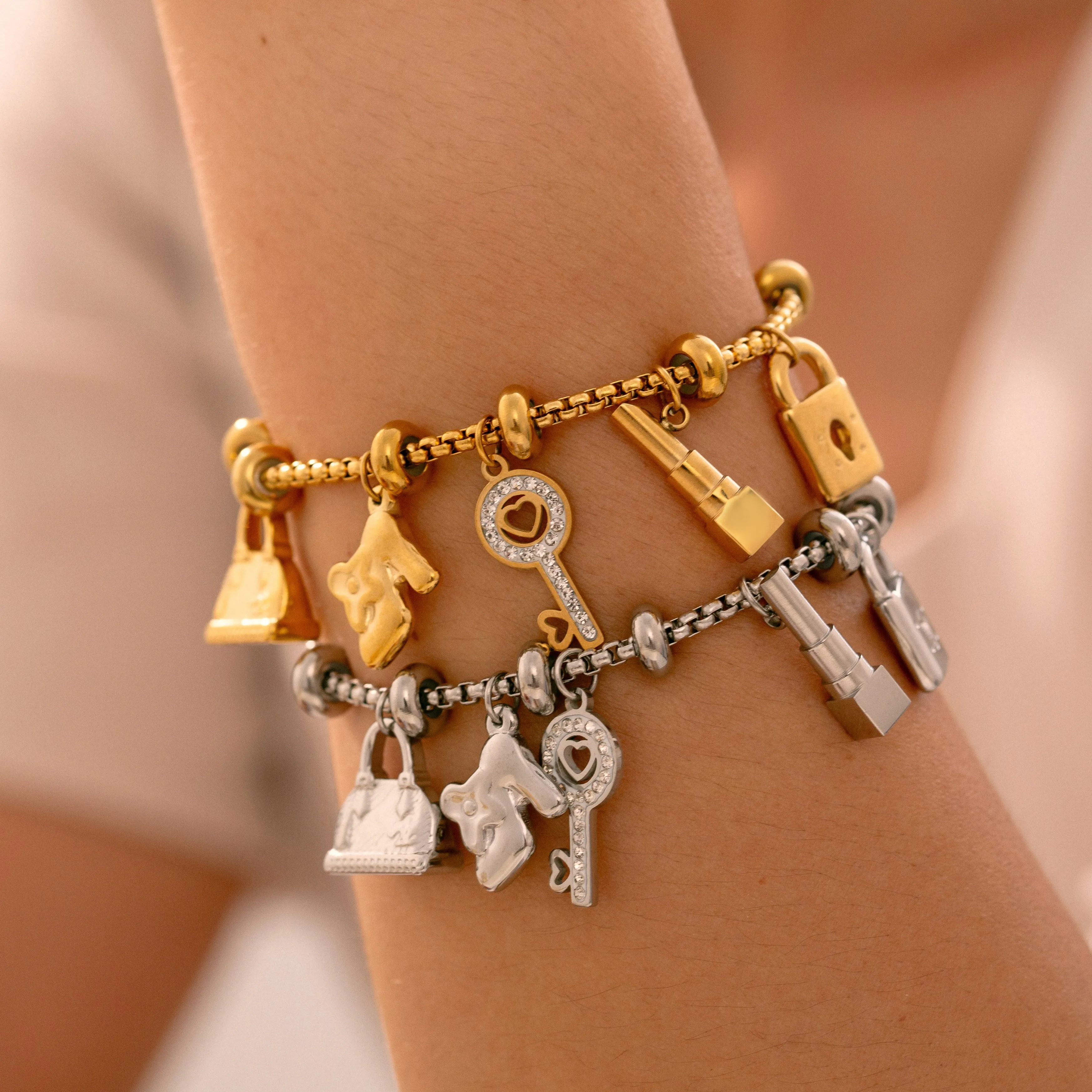 Pulseras-de-acero-inoxidable-con-m-ltiples-colgantes-para-mujer-pulsera ...