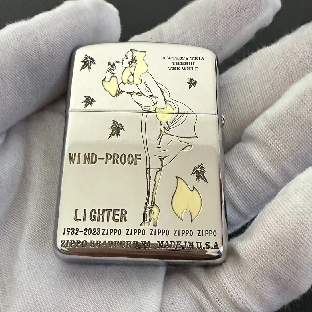 Zippo-lighter-White-Chrome-Engraved-Windy-Girl-Windproof-Collection-in ...