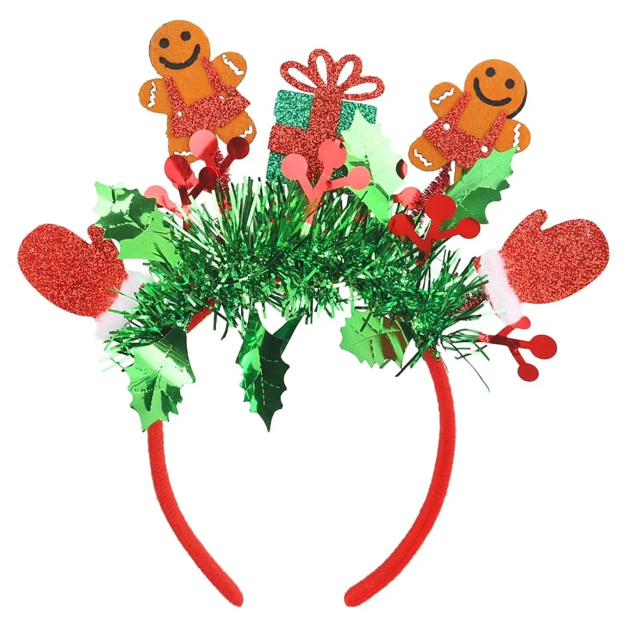 Funny Gingerbread Man Christmas Headband with Glitter and Green Tassel ...