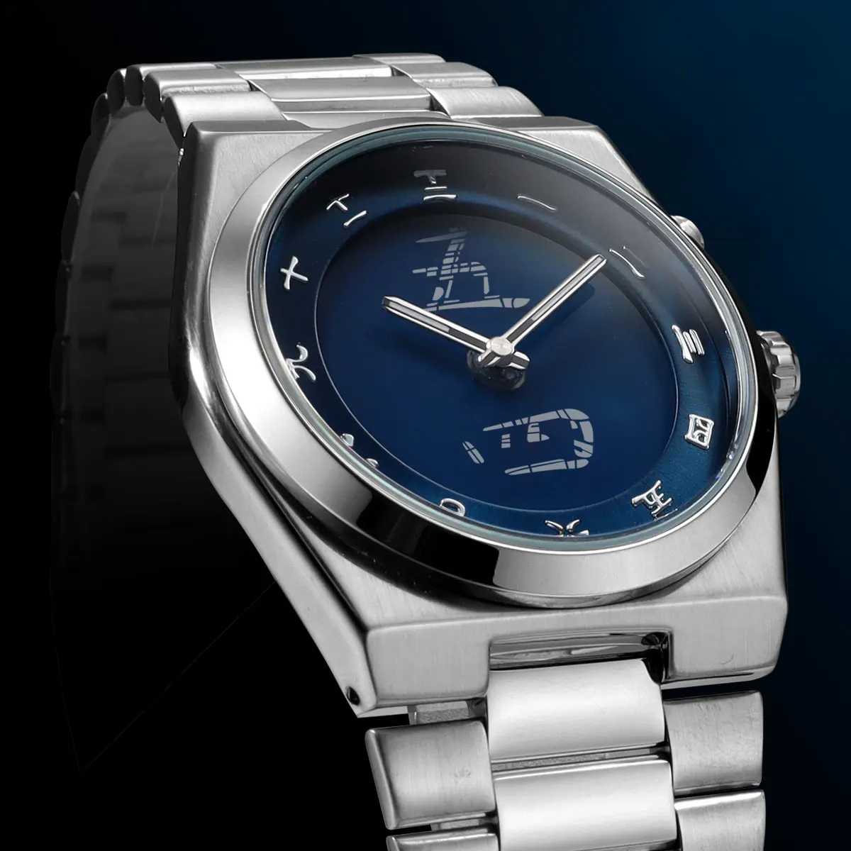 Chinese Character Dial Men's Watch with Stainless Steel Band Minimalist ...