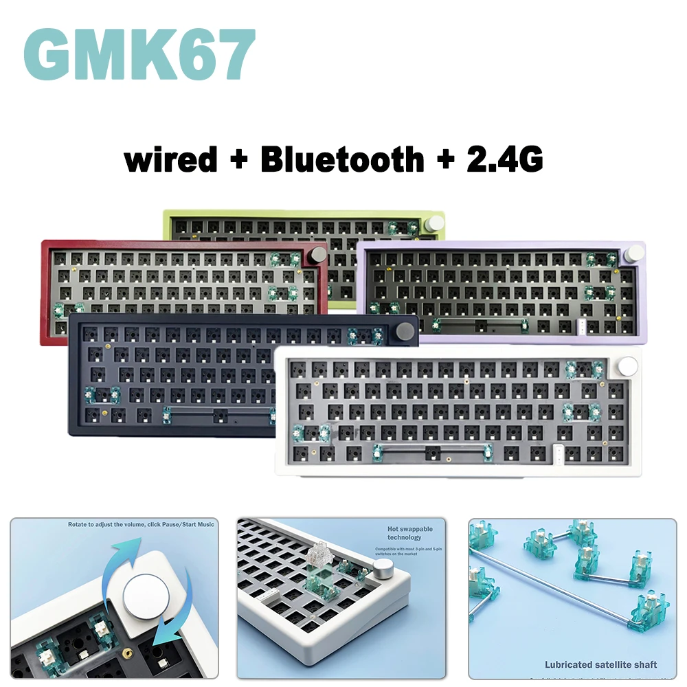 Gmk67 Hot Swappable Mechanical Keyboard Gasket Kit Rgb Backlit Bluetooth 2.4g Wireless Wired 3 ...
