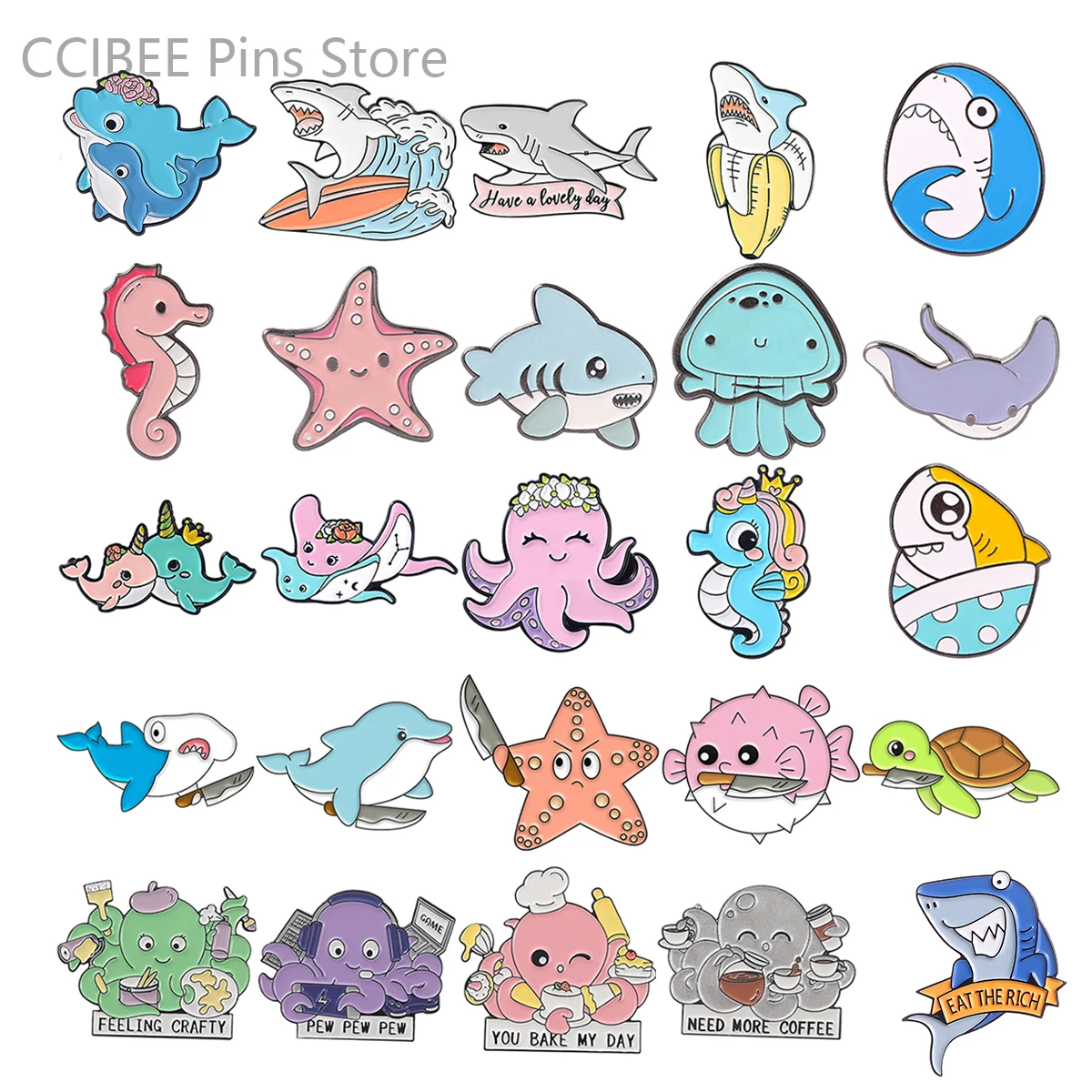 Shark-Seahorse-Octopus-Turtle-Starfish-Jellyfish-Dolphin-Devil-Fish-Pin ...