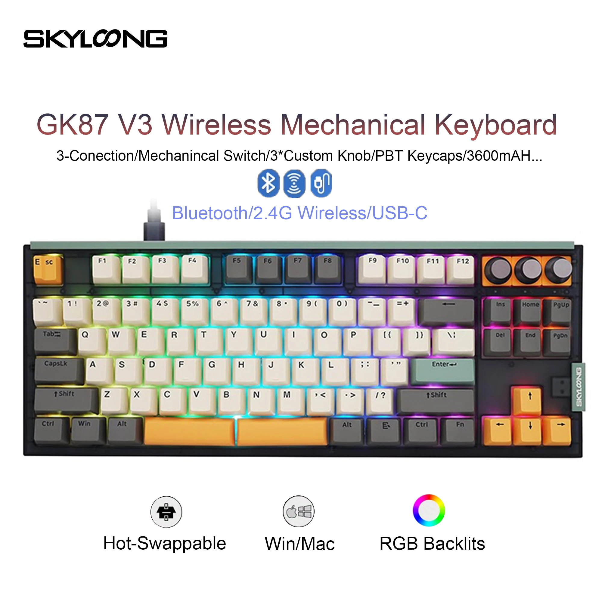 SKYLOONG-GK87-V3-Bluetooth-Mechanical-Keyboard-with-Knobs-TKL-Keyboard ...