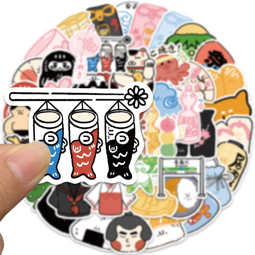 50Pcs Japanese Style Stickers Peace Amulet Carp Streamer Aesthetic ...