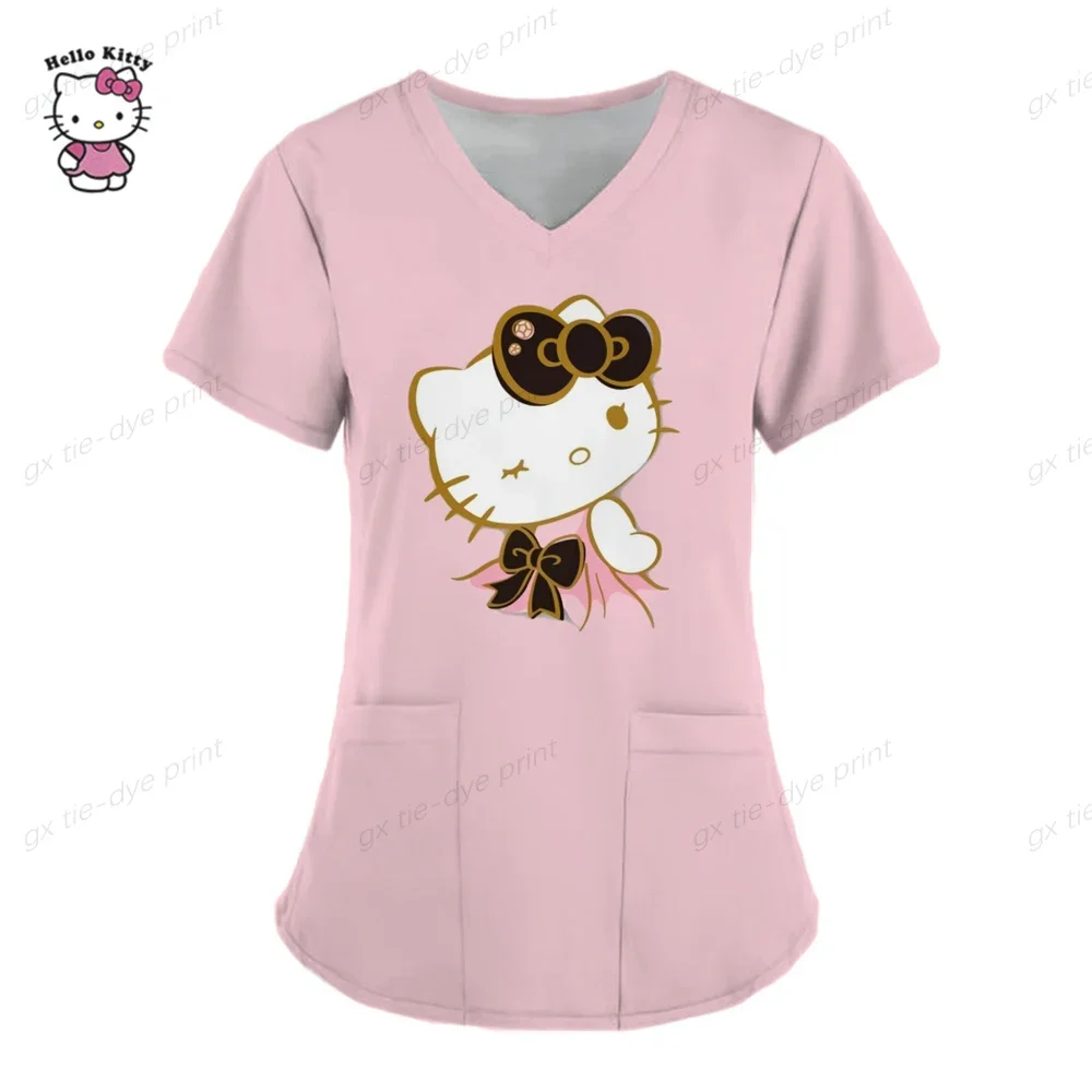Nurse-Uniform-Women-Short-Sleeve-Hello-Kitty-Working-Uniform-Pocket ...