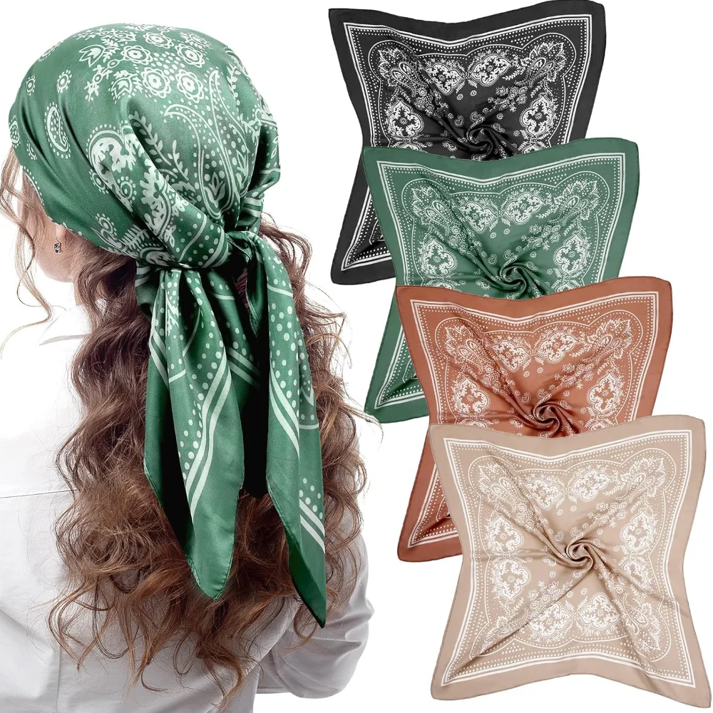 Syhood 70cm Square Satin Head Scarves Satin Bandanas for Women Satin ...