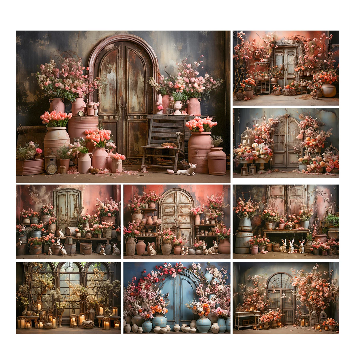 Retro-Indoor-Flowers-Decor-Photo-Background-Adult-Kids-Portrait-Photo ...