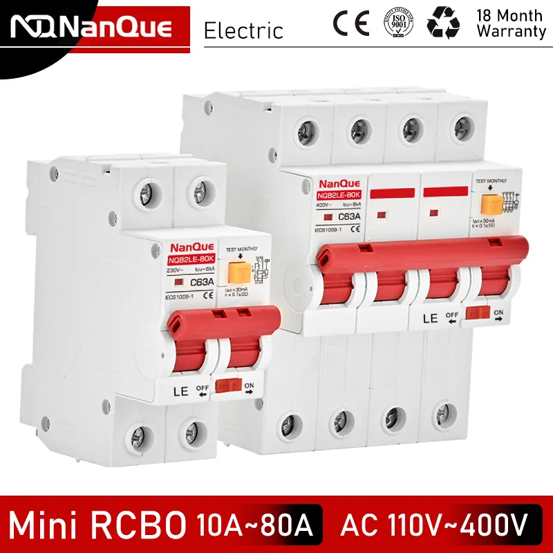 Nanque Mini RCD RCBO RCCB AC MCB 2P 4P Leackage Protector Single Poles ...