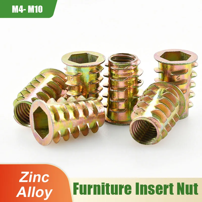 M4-M5-M6-M8-M10-Zinc-Threaded-Insert-Nuts-Woodworking-Nut-Inserts ...