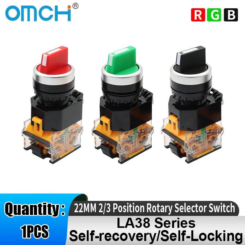 OMCH 1 pièce Commutateur rotatif sélecteur 22MM 2/3 positions 10A 440V ...