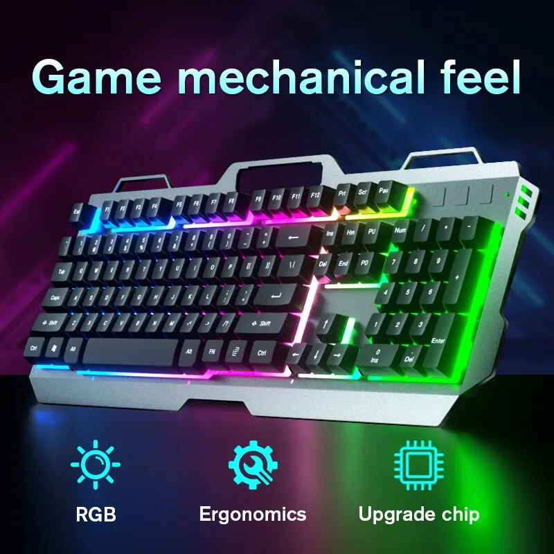 Gamer Keyboard Gaming 104 Keycaps Mechanical Feel USB Keyboards Office ...