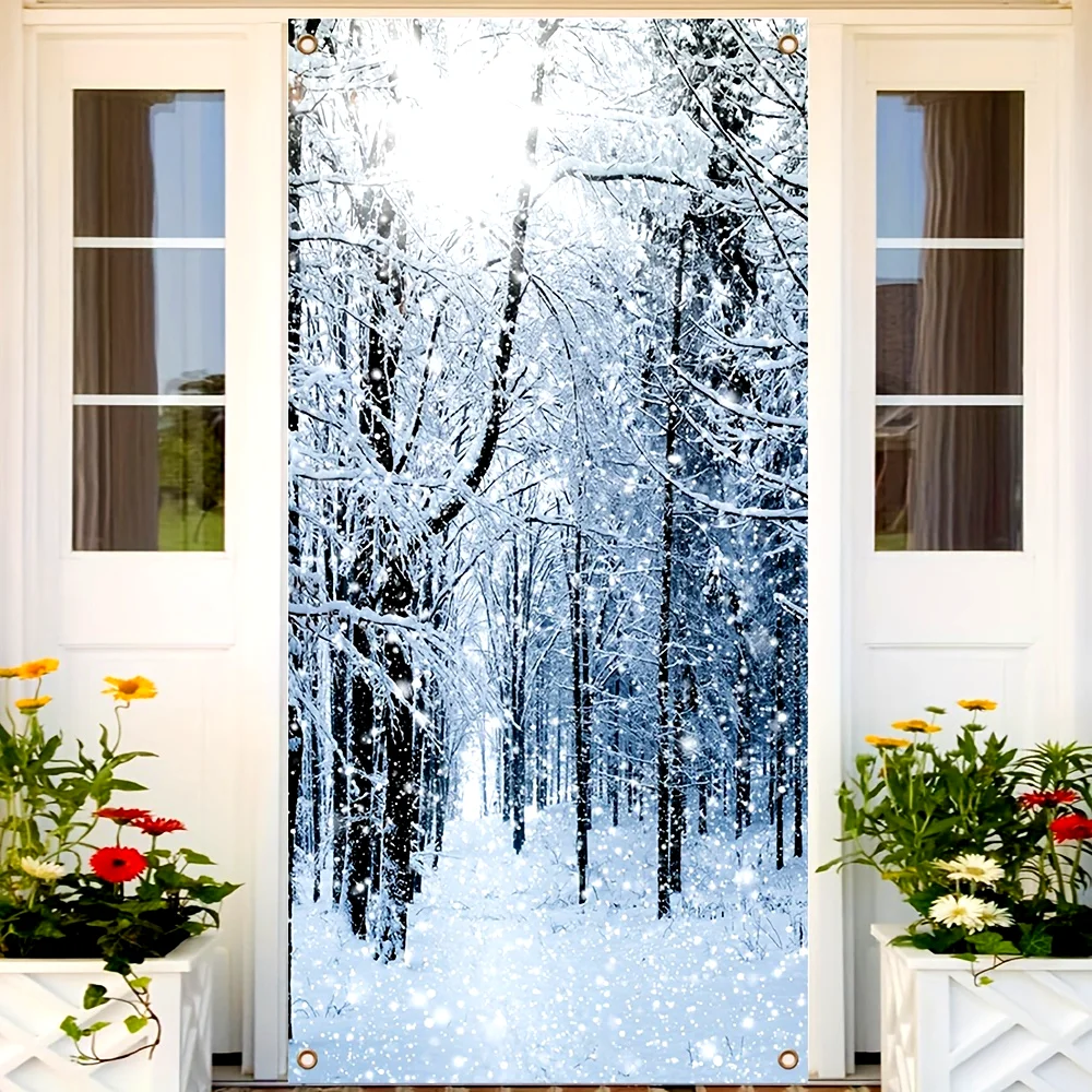 1pc-Winter-Forest-Wonderland-Snow-Scenery-Door-Cover-Polyester-Snow ...