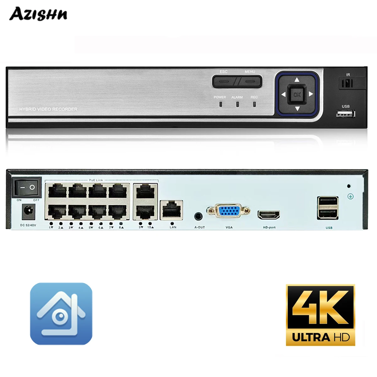AZISHN-Face-detection-10CH-8CH-6CH-4CH-4K-8MPH-265-PoE-NVR-VCR-Secure ...