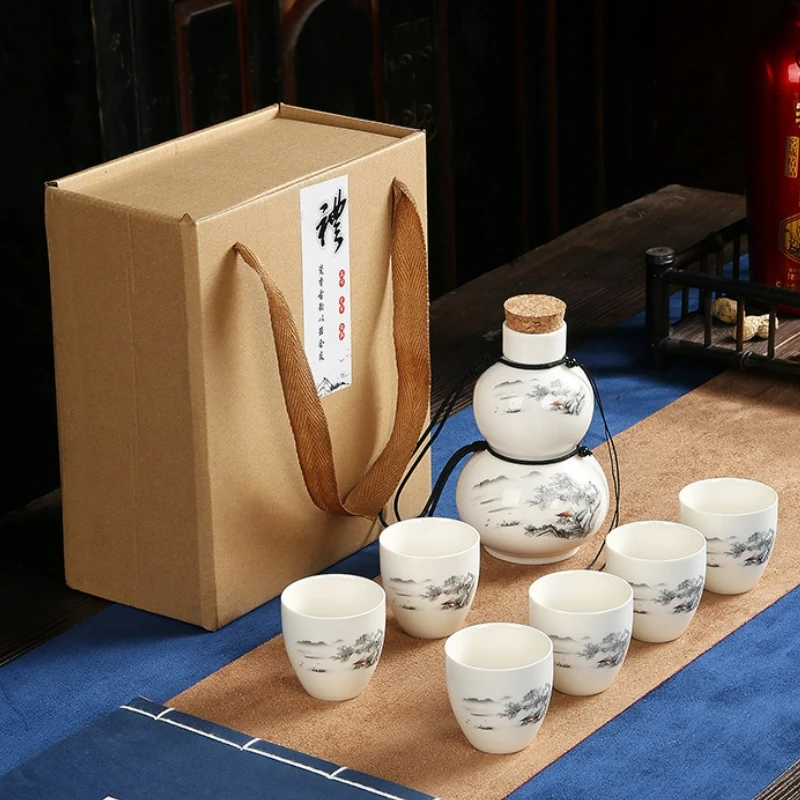 Japanese Ceramic Sake Set Traditional Six Sake Cups One Pots Baijiu ...