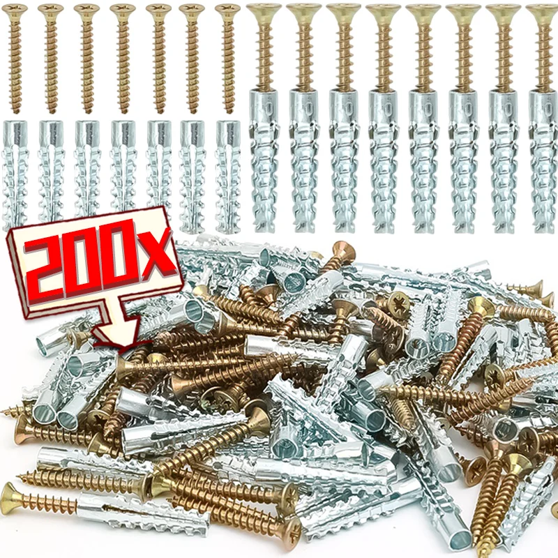 Heavy Duty Steel Wall Anchor with Screws Kit Metal Tube Expansion Self ...