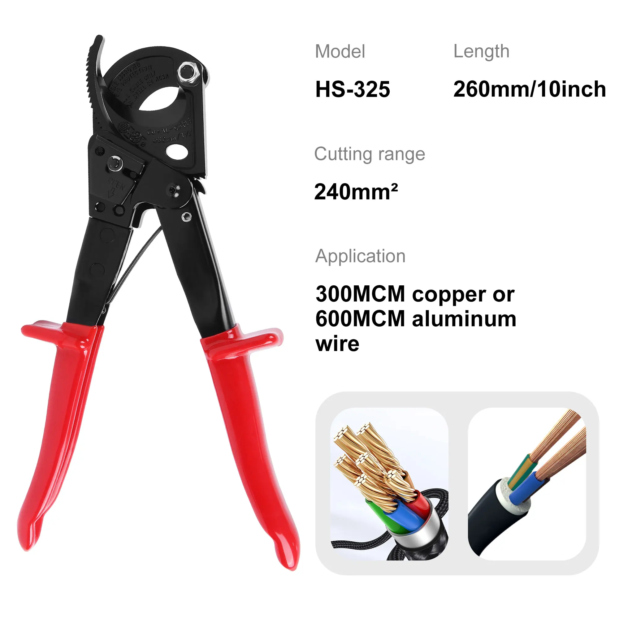 HS-325A Cable Cutter and Ratchet Wire Cutter Works for Aluminum and ...