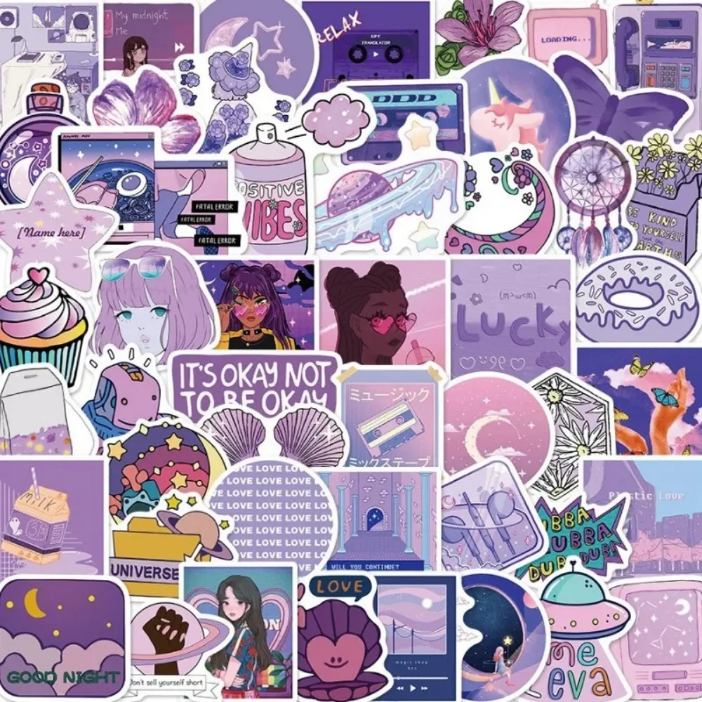 50PCS-Cartoon-Purple-Wind-Cute-Girly-Sticker-Graffiti-iPad-Luggage-Car ...