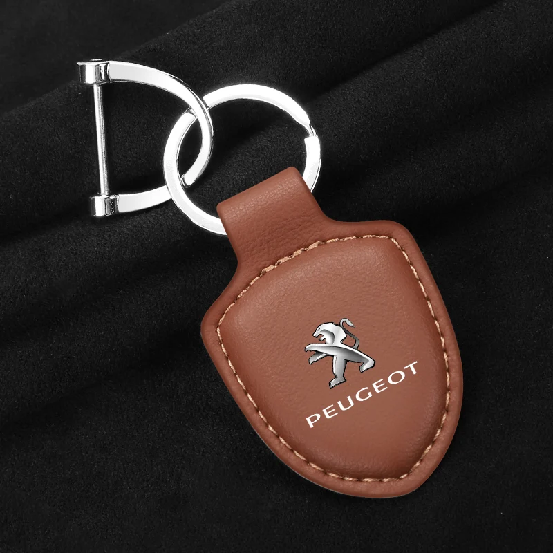 PU Leather Car Keychain Key Ring Pendant Lanyard Men Gifts For Peugeot ...