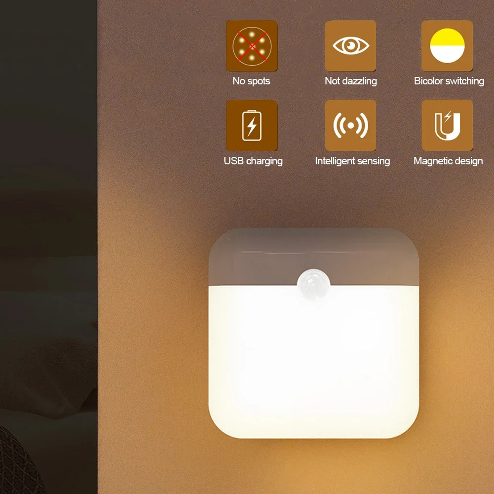 Sensor-de-movimento-LED-Light-Carregamento-USB-L-mpada-quadrada-para ...