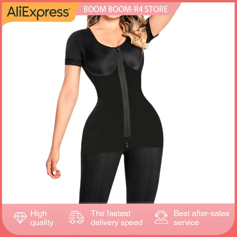Full Body Flatten Abdomen Body Shaper With Short Sleeves High Waist ...