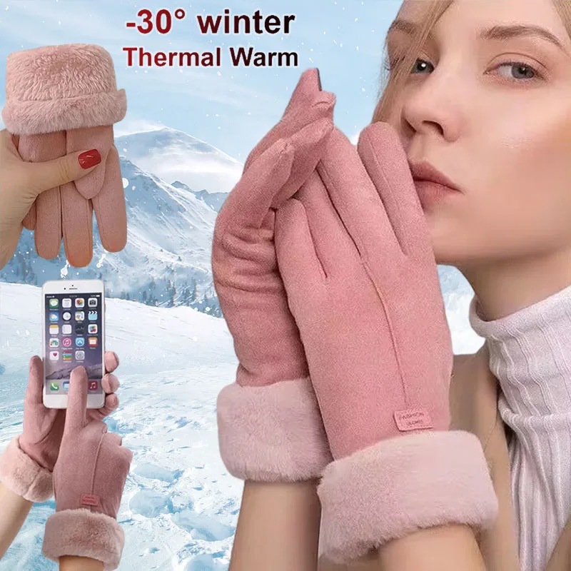 Winter-Outdoor-Women-Warm-Gloves-Fashion-Plush-Windproof-cold-resistant ...