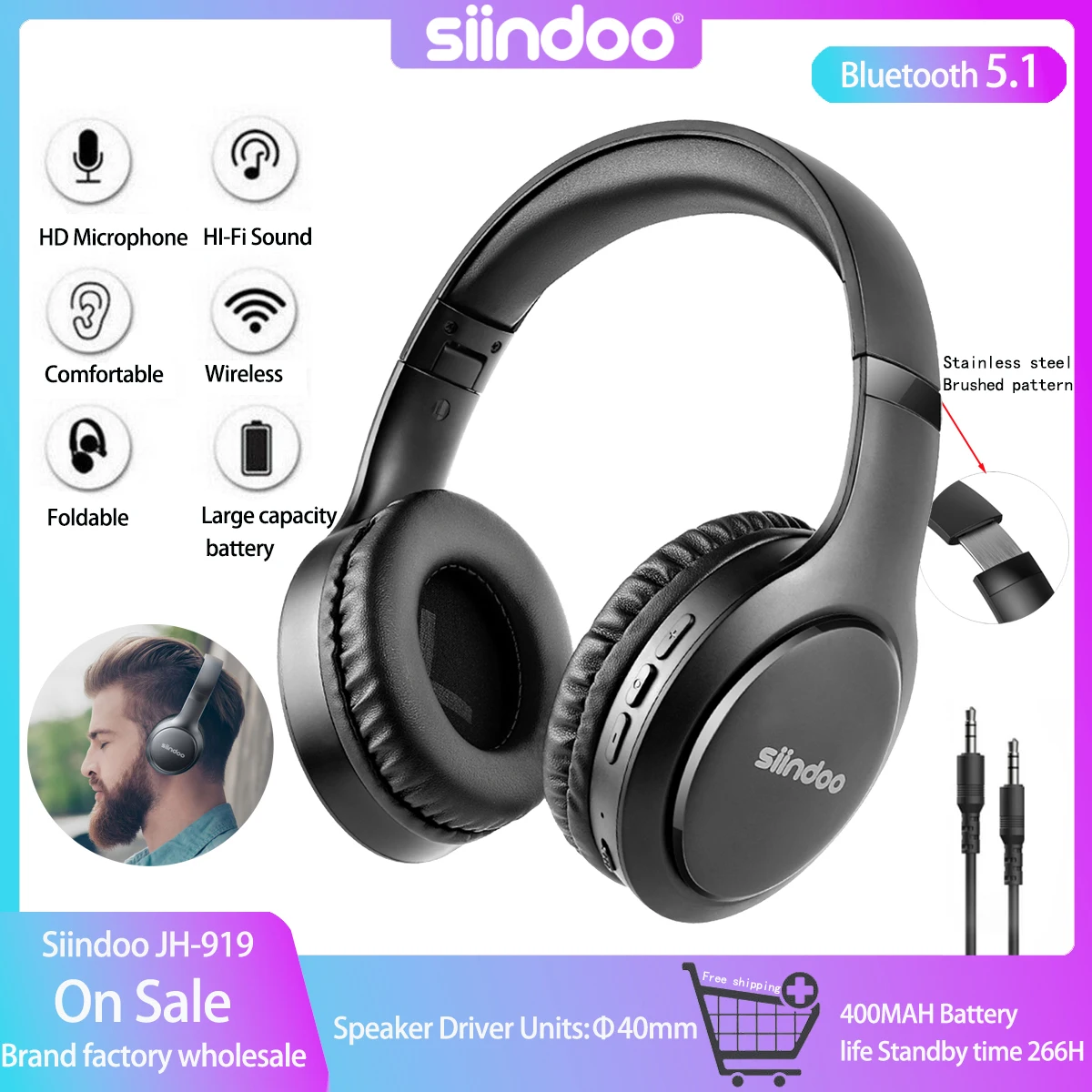 Siindoo-JH-919-Wireless-Bluetooth-Headphones-Foldable-Stereo-Earphones-Super-Bass-Noise ...