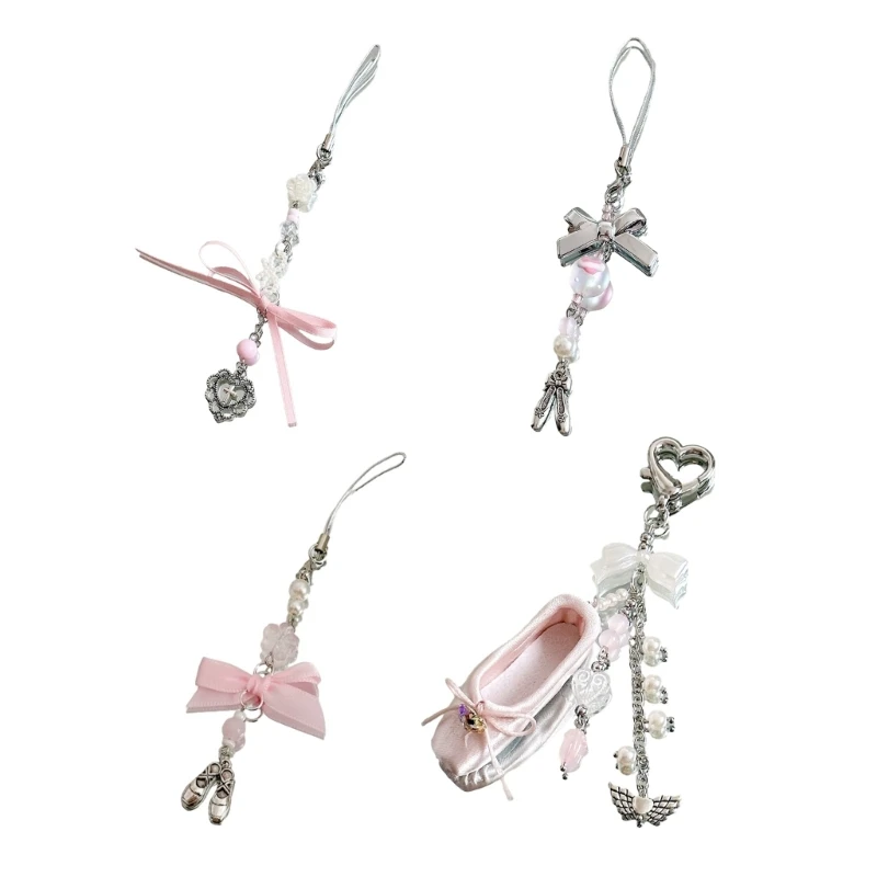 Pink Dance Shoes Keychain Delicate Ribbons Bowknot Keyring for Bags ...
