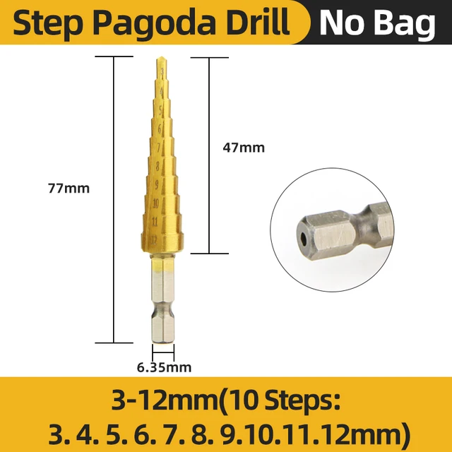 HSS Titanium Step Drill Bit Conical Stage Drill For Metal Wood High Speed Stepped Drill Set ...