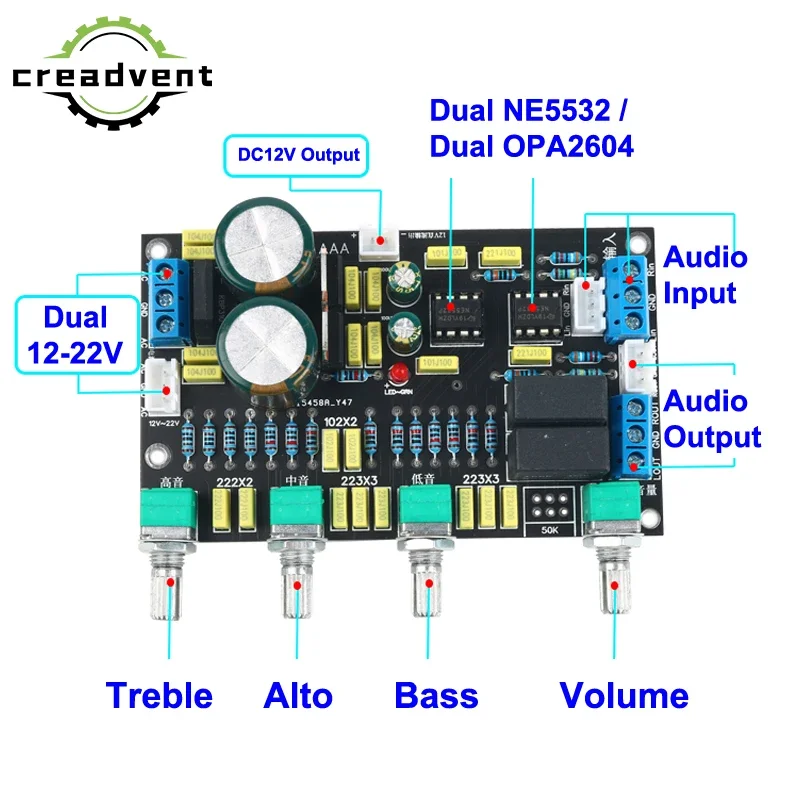 Dual-S-NE5532-OPA2604-Tone-Preamplifier-Board-Audio-HiFi-Amprifier-Equalizer-Preamp-Treble-Bass ...