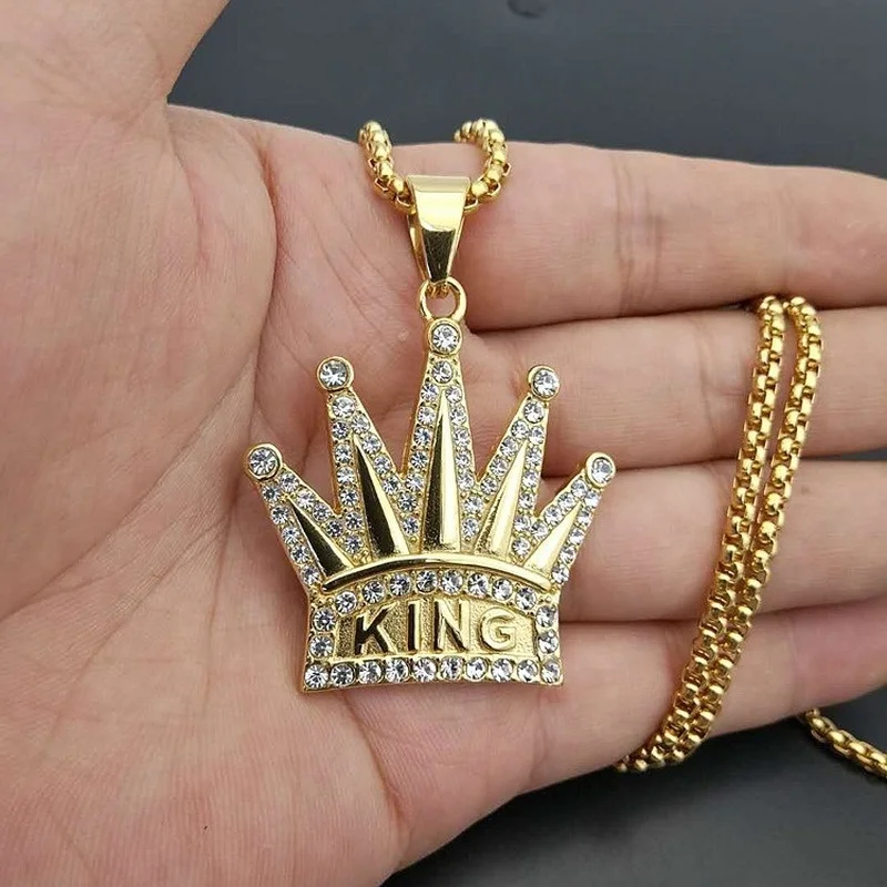 King-Crown-Pendant-Necklace-Men-s-Fashion-Titanium-Steel-Necklace-Gold ...
