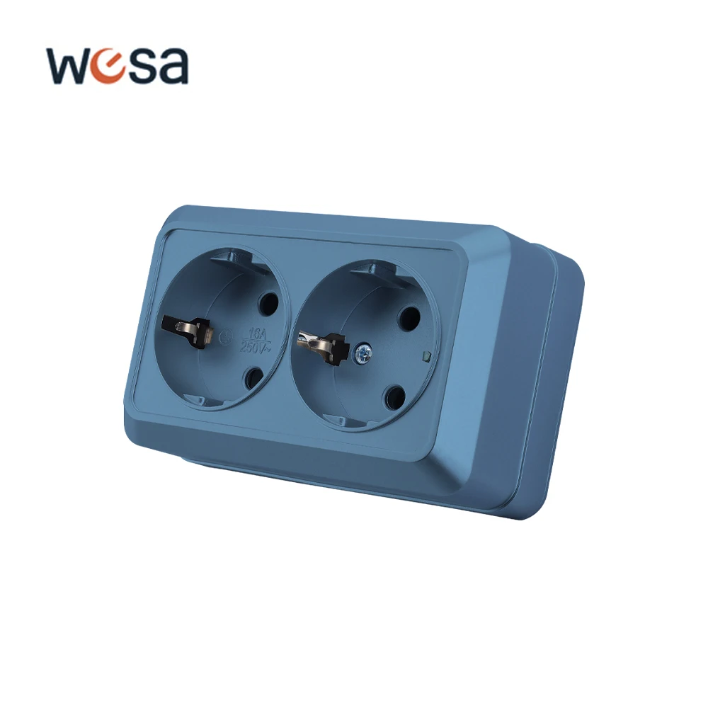 WESA-Blue-Wall-Surface-2-Socket-Plug-EU-Exterior-Electrical-Outlets ...