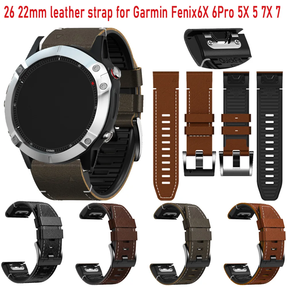 22-26mm-Quick-release-leather-strap-for-Garmin-Fenix-6X-7X-7-Pro-D2 ...