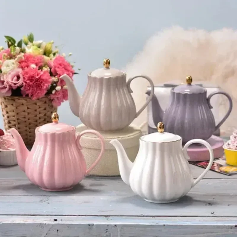 Ceramic-Teapot-Pumpkin-Shape-Hand-Painted-Gold-Bone-China-Teapot-With ...