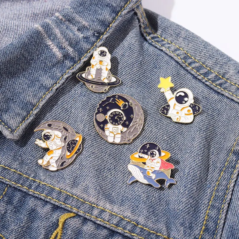 Planet-Rocket-Whale-Astronaut-Enamel-Lapel-Pins-Star-Moon-Milky-Way-Coffee-Brooch-Backpack ...