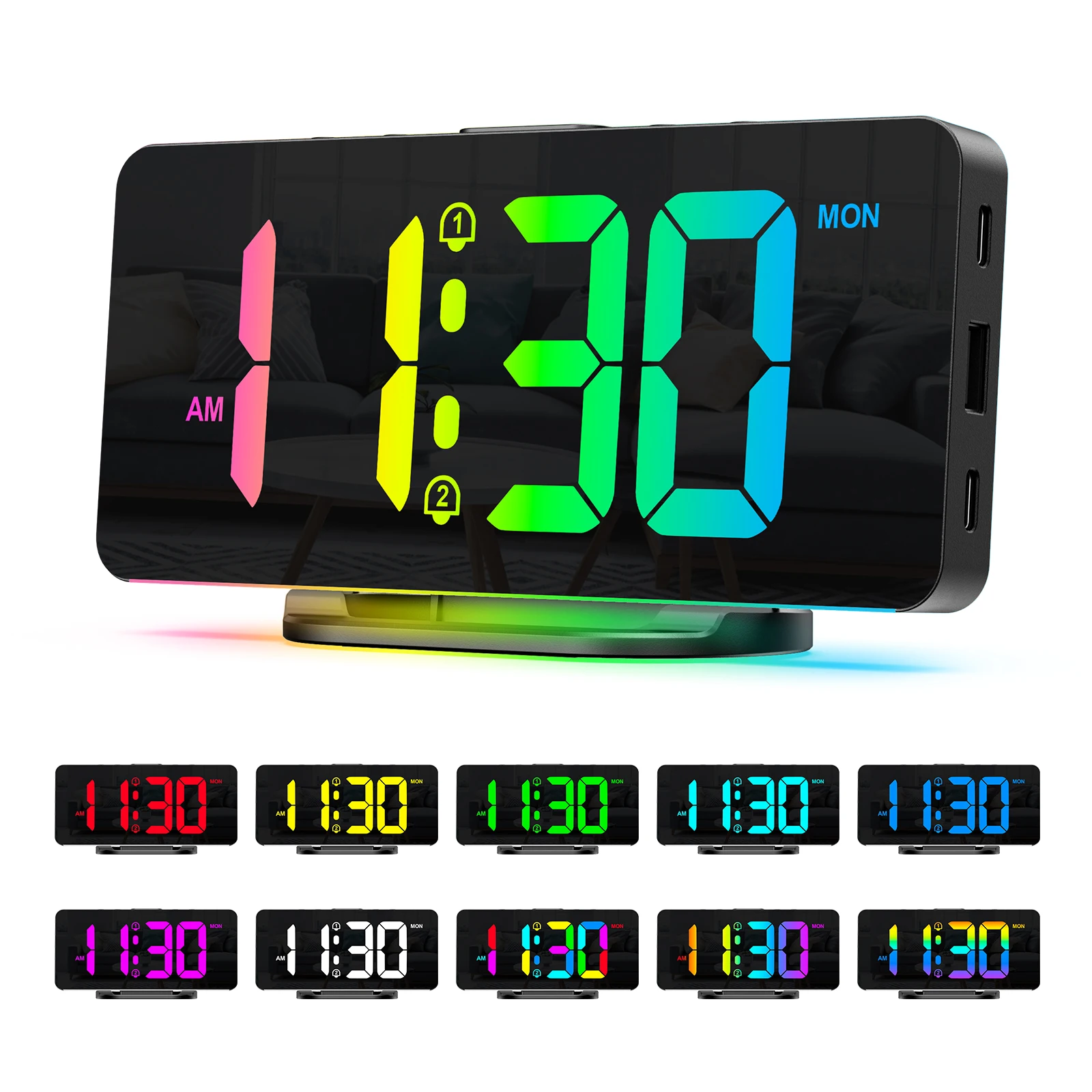 ORIA Digital Alarm Clock RGB LED Digital Clocks Colorful Clocks With ...