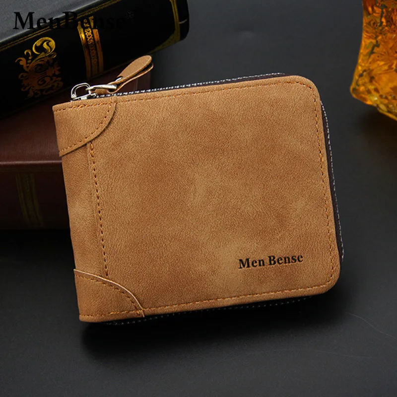 Men's Leather Wallet Casual Zipper Wallets Card Holder Male Synthetic ...