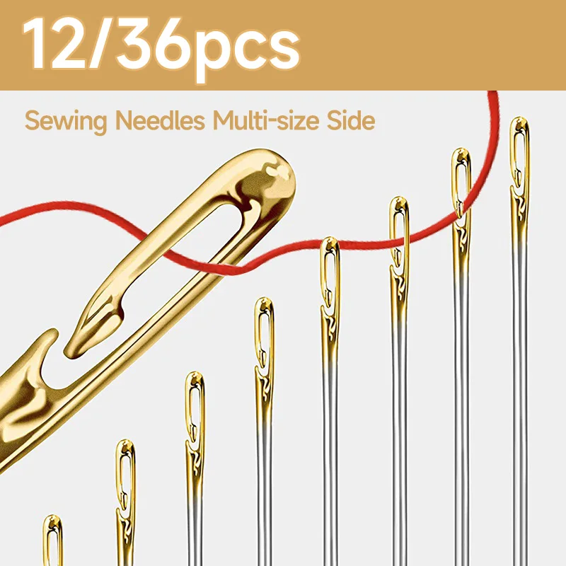 12/36PCS Sewing Needles Multi-size Side Opening Stainless Steel Darning ...