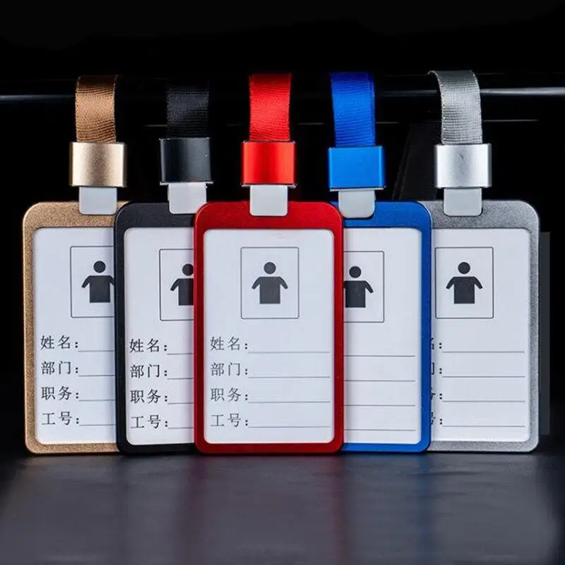5-PCs-Aluminum-Alloy-Card-Holder-with-Lanyard-Strap-Staff-Work-Card-ID ...