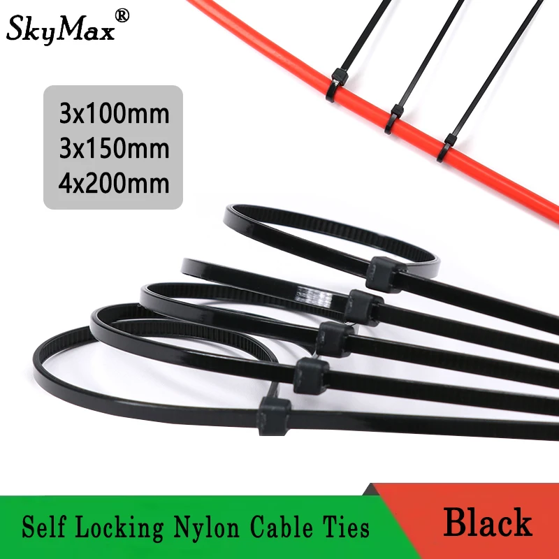 Nylon-Cable-Ties-Self-Locking-100-150-200mm-Black-Plastic-Zip-Wire ...