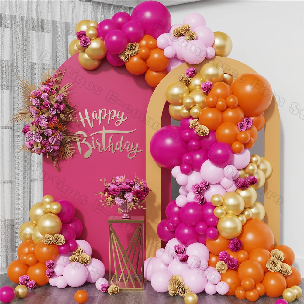 156pcs Hot Pink Orange Metallic Gold Balloon Garland Arch Kit for ...