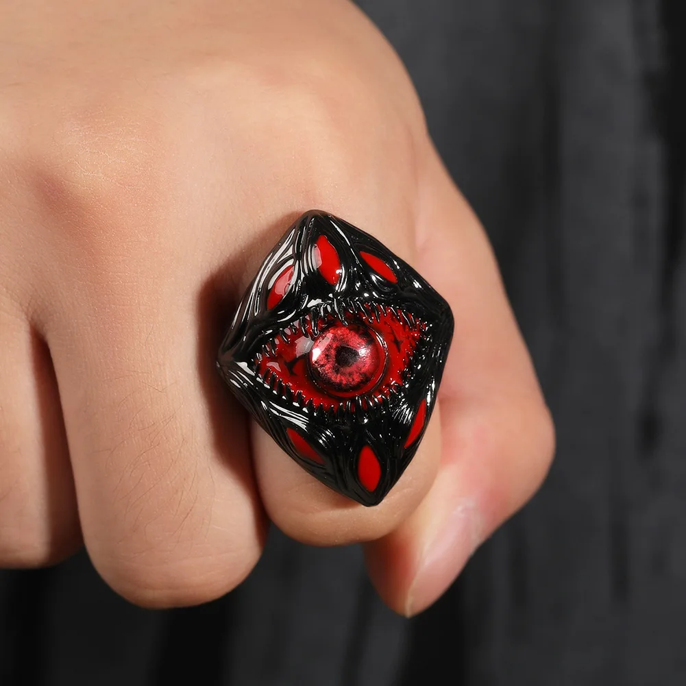 Men-s-Red-Devil-Eye-Ring-Ruby-Evil-Teeth-Big-Black-Parasite-Charm ...