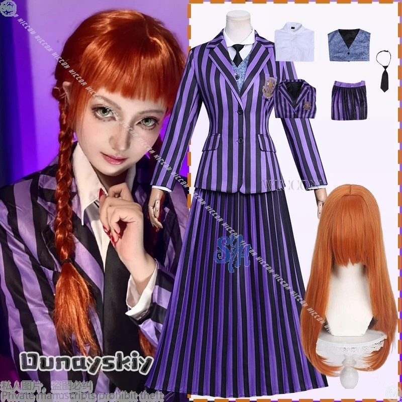 {BankaiMode}Agnes Cosplay gótico negro púrpura rayas uniforme escolar ...